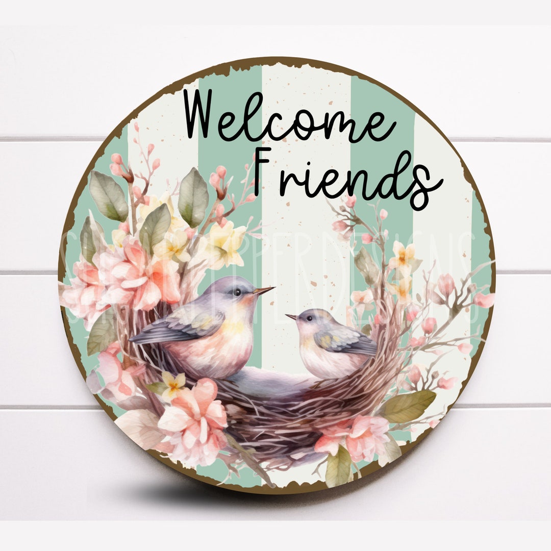 Home Sweet Home Birds in A Birds Nest With Pink Flowers Round Metal ...