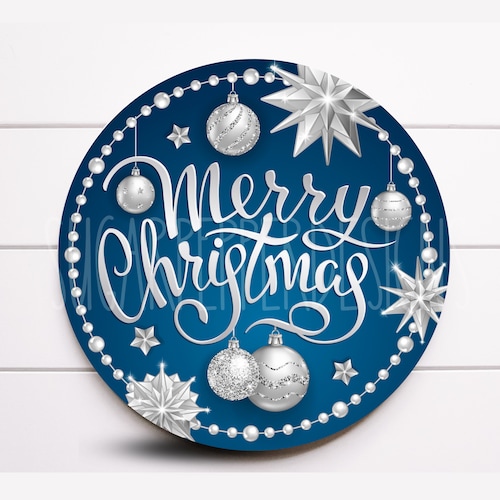 Merry Christmas Blue and Silver Ornament Wreath Sign Metal - Etsy