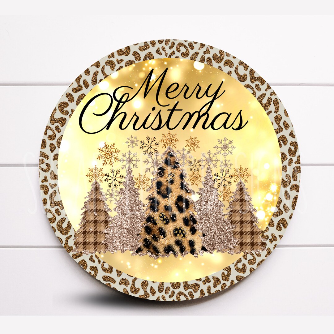 Wreath Sign, Gold Leopard Print Christmas Wreath Sign, Animal Print ...