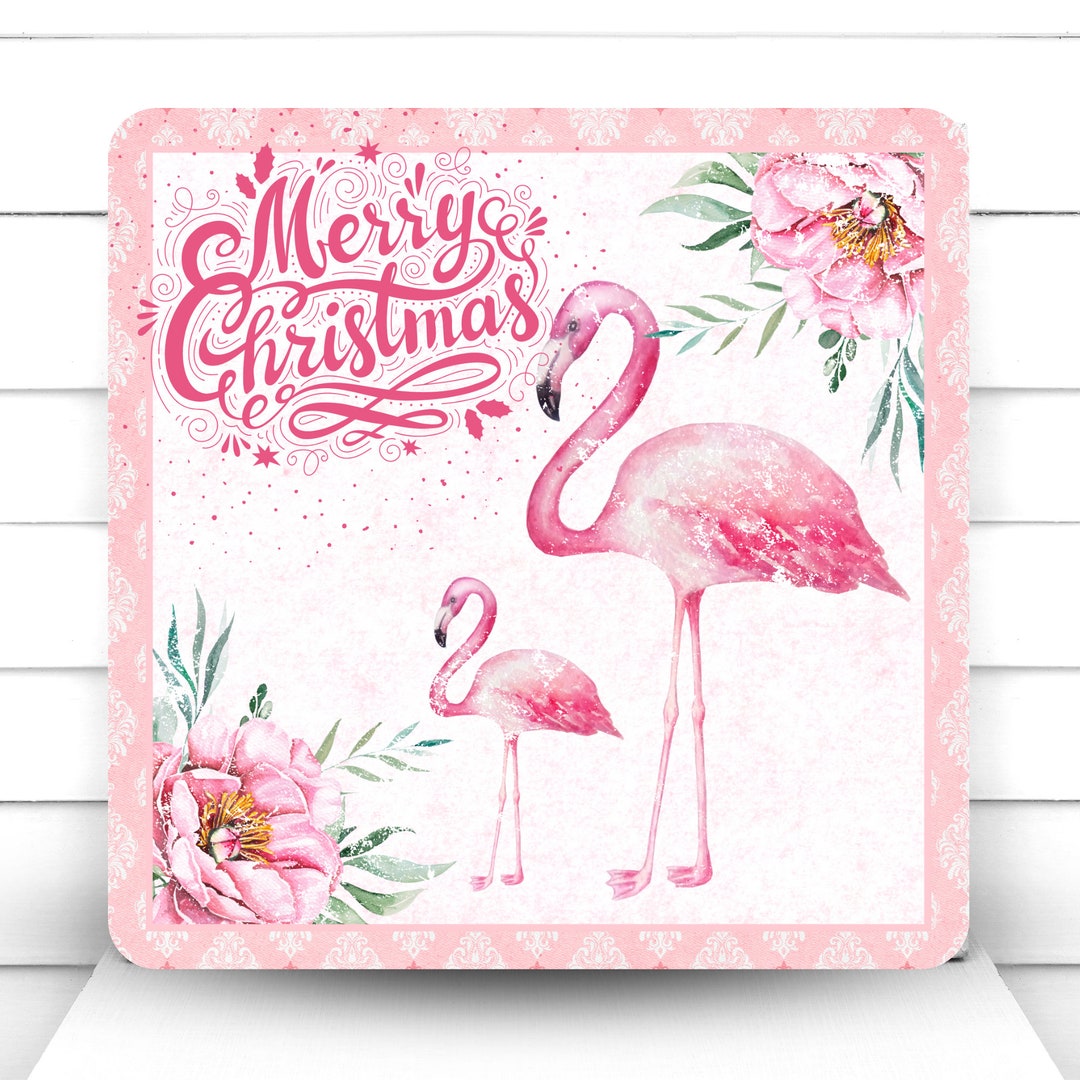 Wreath Sign, Merry Christmas Pink Flamingo Wreath Sign, Sign for Wreath ...