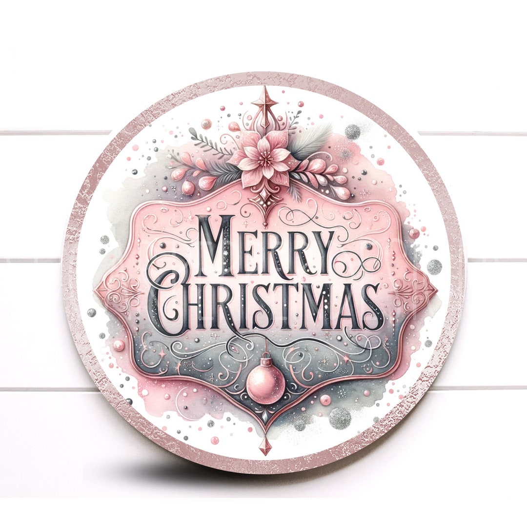 Wreath Sign, Merry Christmas Sign, Pink and Silver Winter Sign,wreath ...
