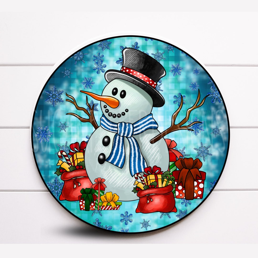 Wreath Sign, Snowman Wreath Sign, Christmas Wreath Sign, Round Metal ...