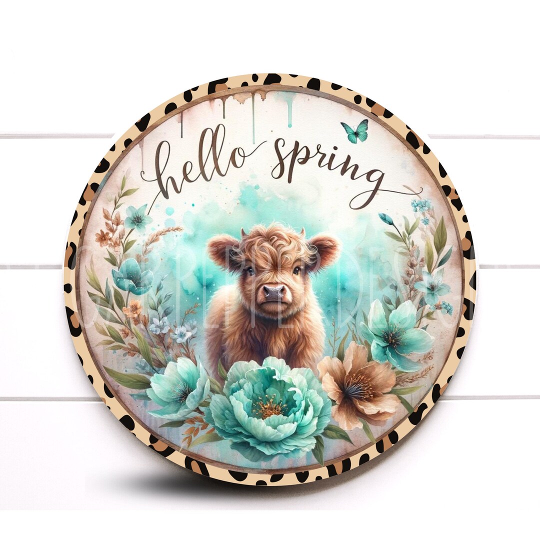 Farmhouse Western Highland Cow Wreath Sign, Turquoise and Brown Cow ...