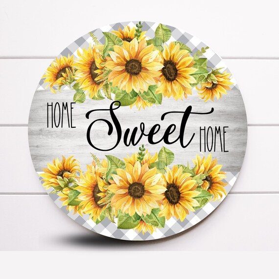 Wreath Sign Home Sweet Home Yellow and Grey Sunflower Fall - Etsy