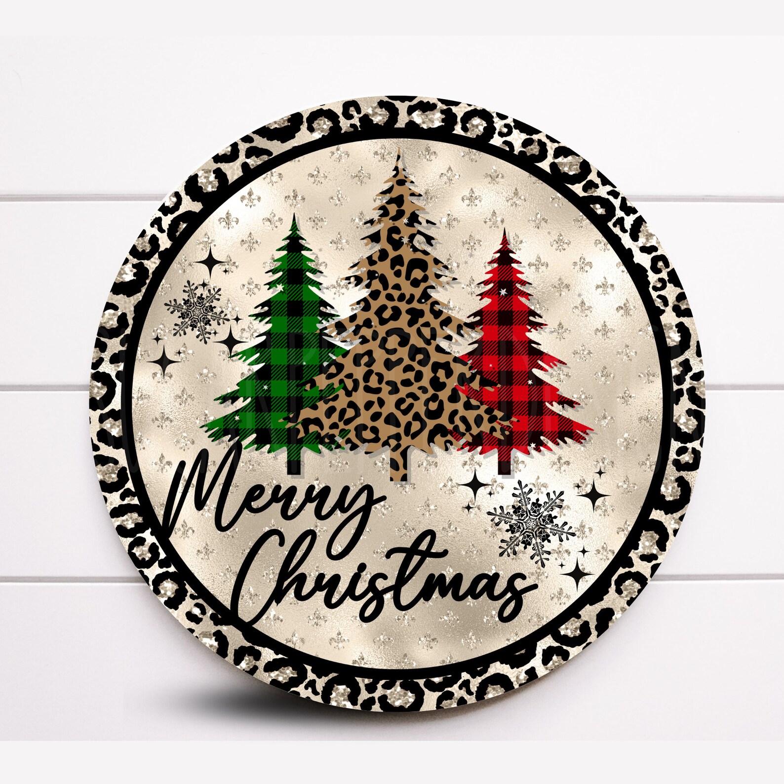Wreath Sign, Christmas Wreath Sign, Animal Print Christmas Wreath Sign ...