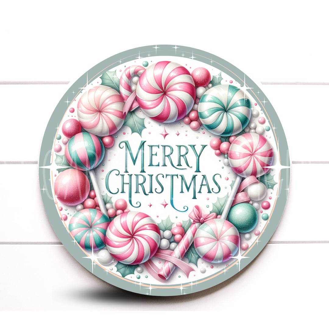 Wreath Sign, Pink and Mint Merry Christmas Round Metal Christmas Wreath ...