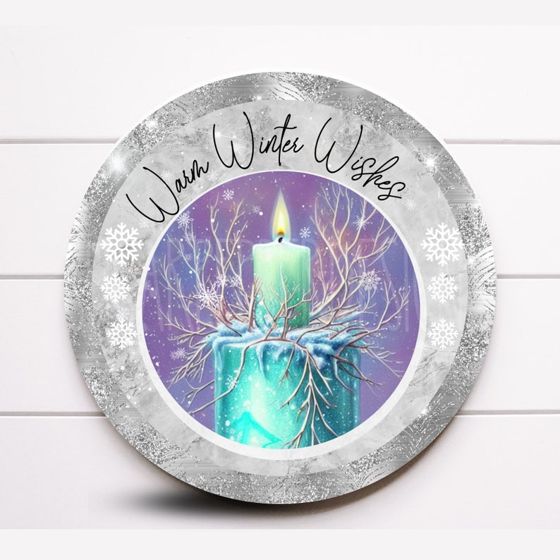 Wreath Sign, Blue and Silver Warm Winter Wishes Wreath Sign, Metal ...