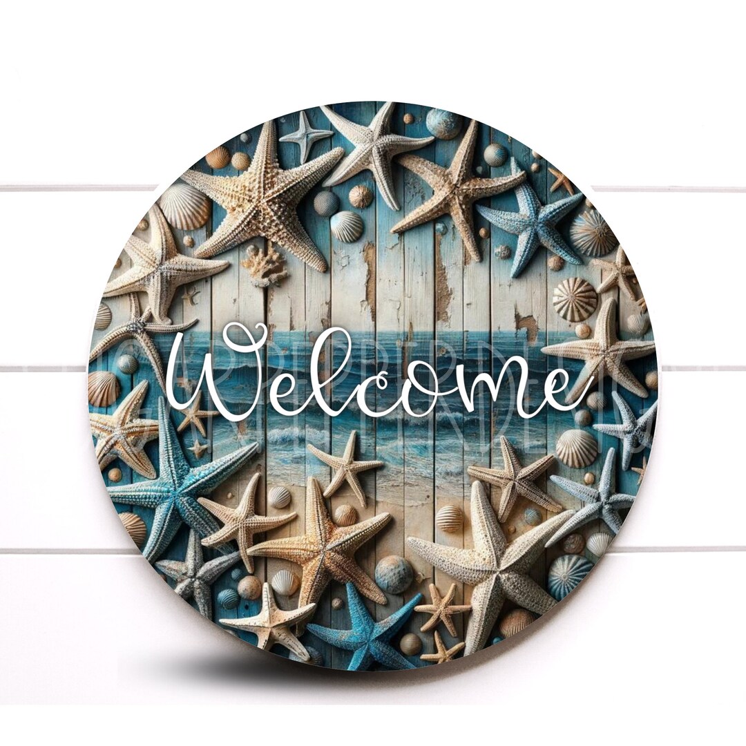 Wreath Sign, Welcome Seashell Coastal Everyday Wreath Sign, Sign for ...