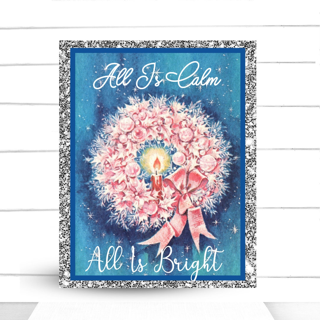 Wreath Sign, Blush Pink Retro Santa Claus Wreath Sign, Pink Christmas ...