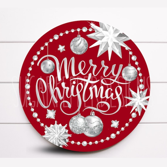 Wreath Sign Round Red and Silver Merry Christmas Wreath Sign - Etsy