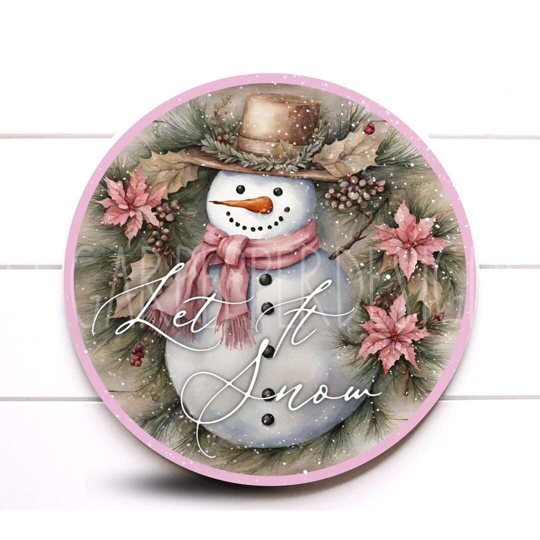 Wreath Sign, Pink Snowman Wreath Sign, Merry Christmas Wreath Sign ...