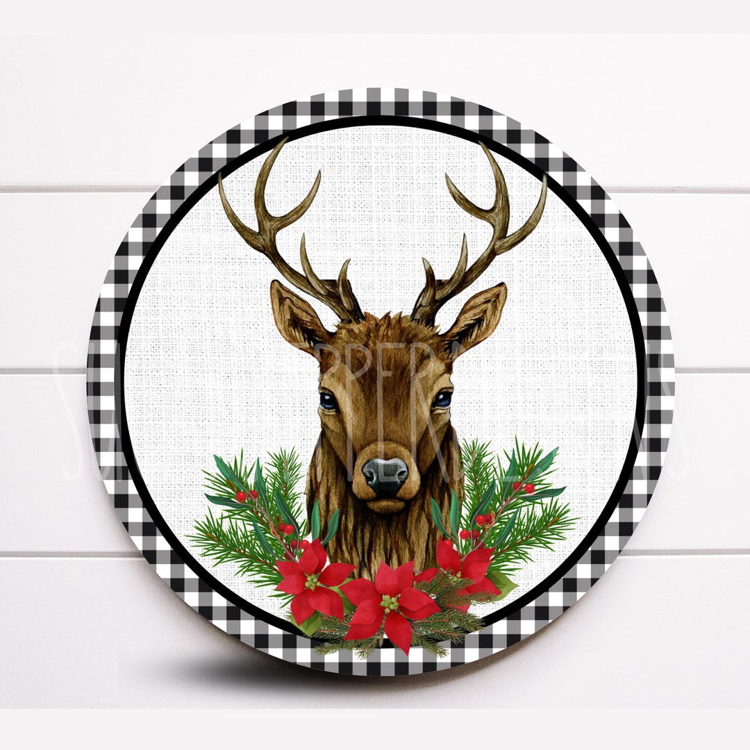 Wreath Sign, Christmas Deer Wreath Sign, Deer Wreath Sign, Sugar Pepper ...