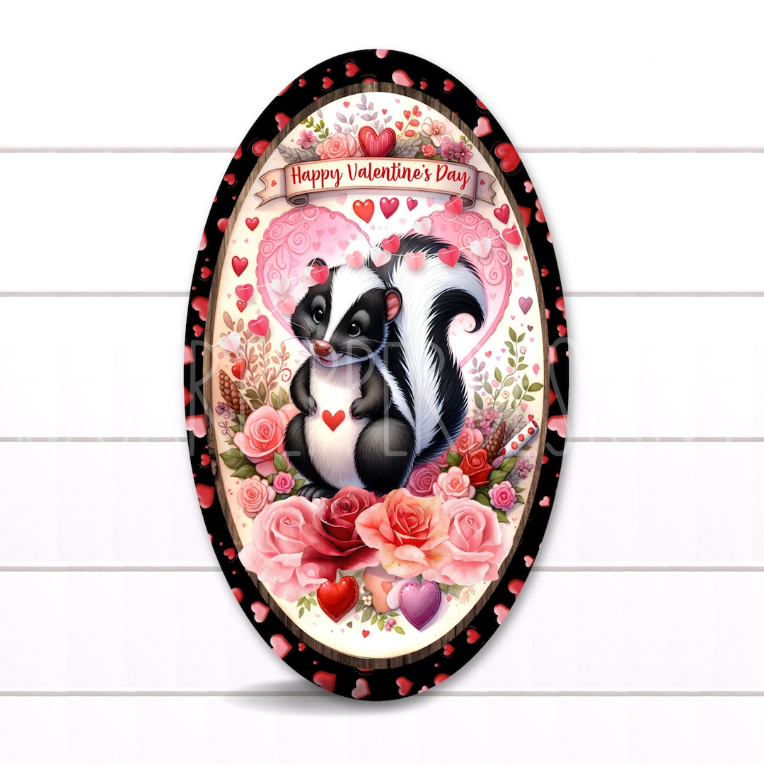 Oval Skunk Valentine’s Daywreath Sign, Skunk Wreath Sign, Metal Wreath ...