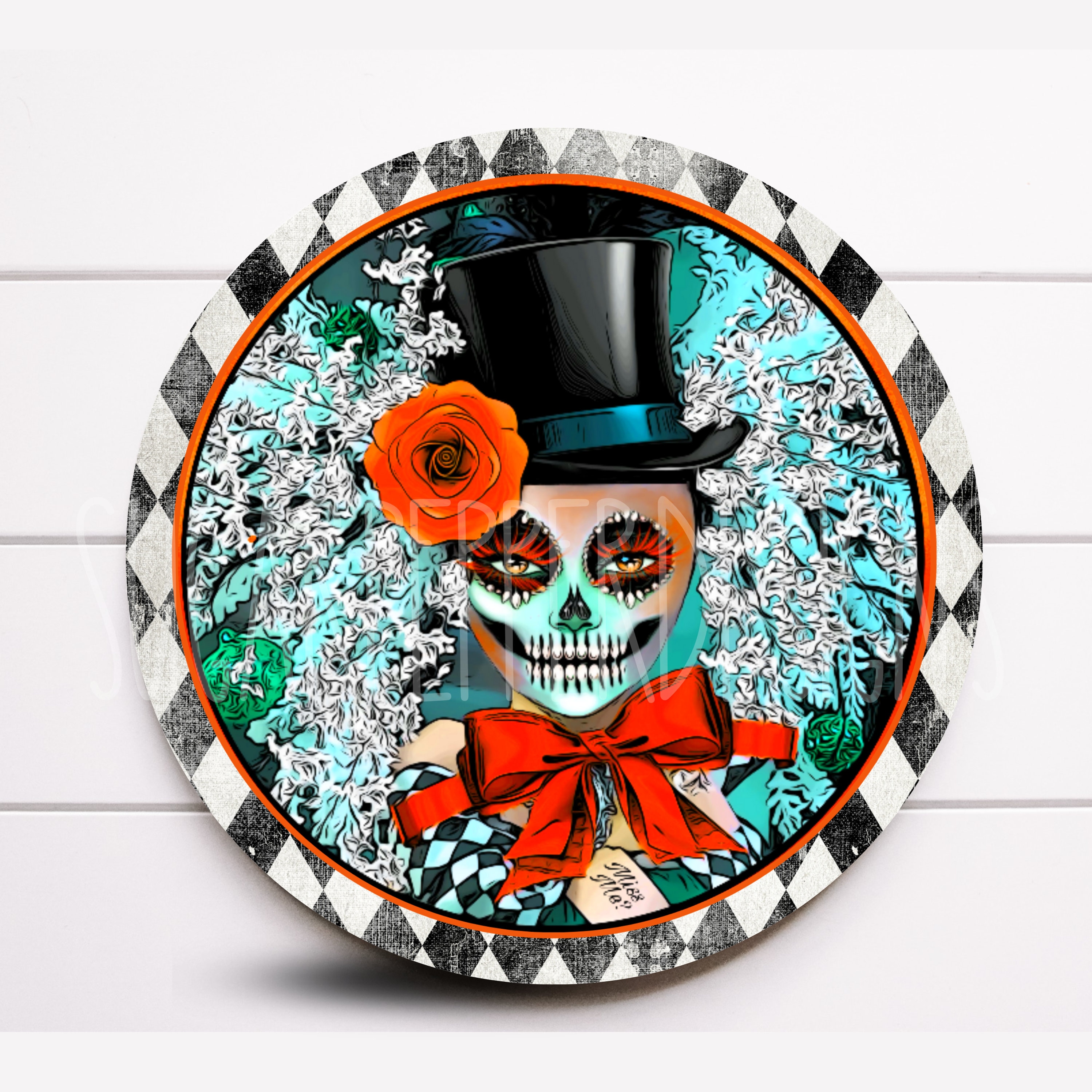 Wreath Sign Sugar Skull Halloween Sign Whimsical Skull With - Etsy