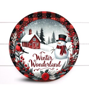 Wreath Sign, Red and Black Snowman Round Metal Wreath Sign, Winter ...