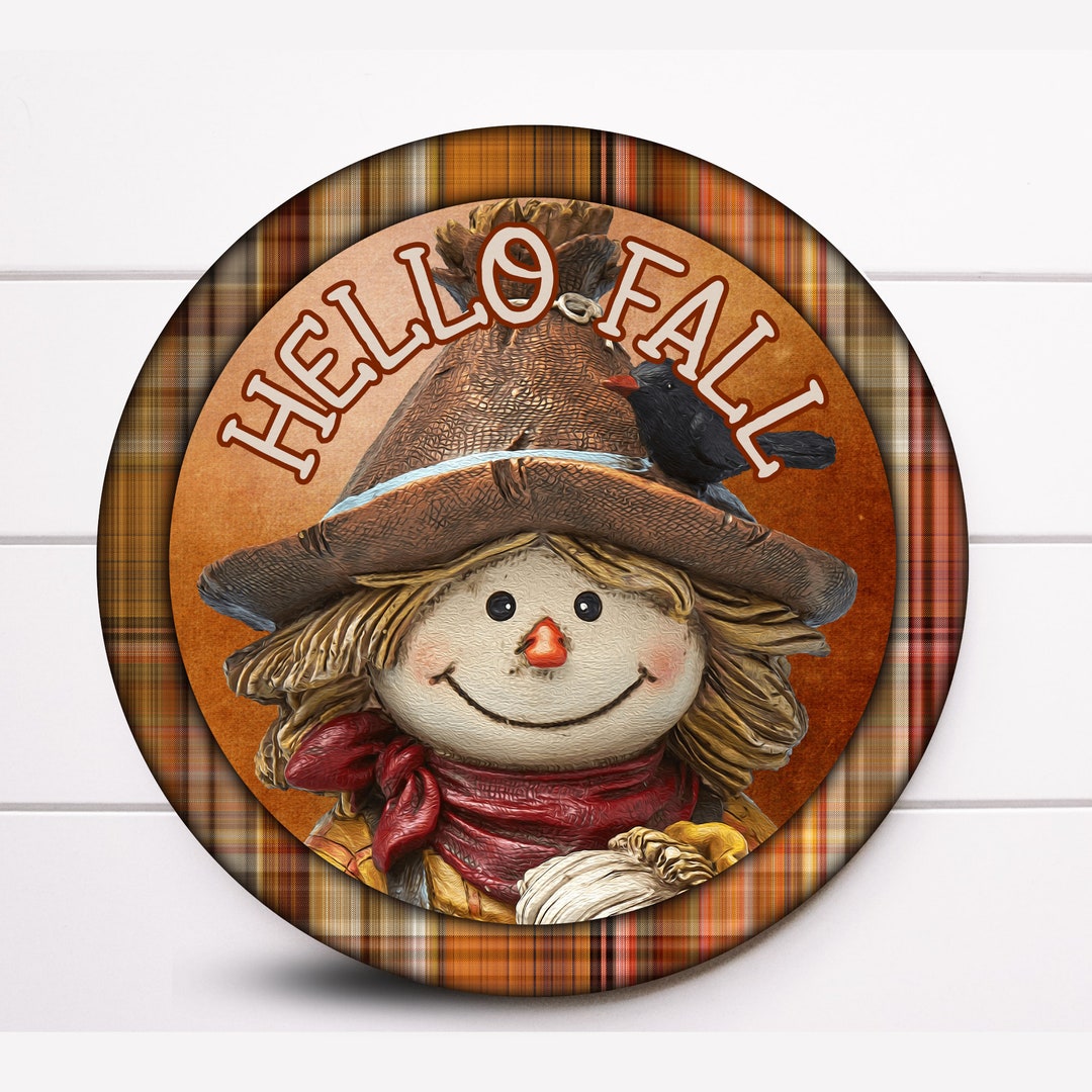 Wreath Sign,fall Wreath Sign, Hello Fall Scarecrow Wreath Sign, Sugar ...