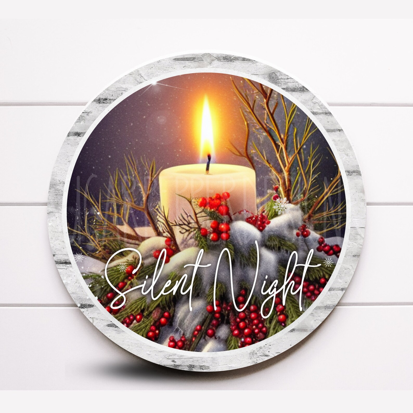 Wreath Sign Round Silent Night Candle Wit Red Berries - Etsy