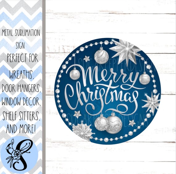 Wreath Sign Round Blue and Silver Merry Christmas Wreath - Etsy