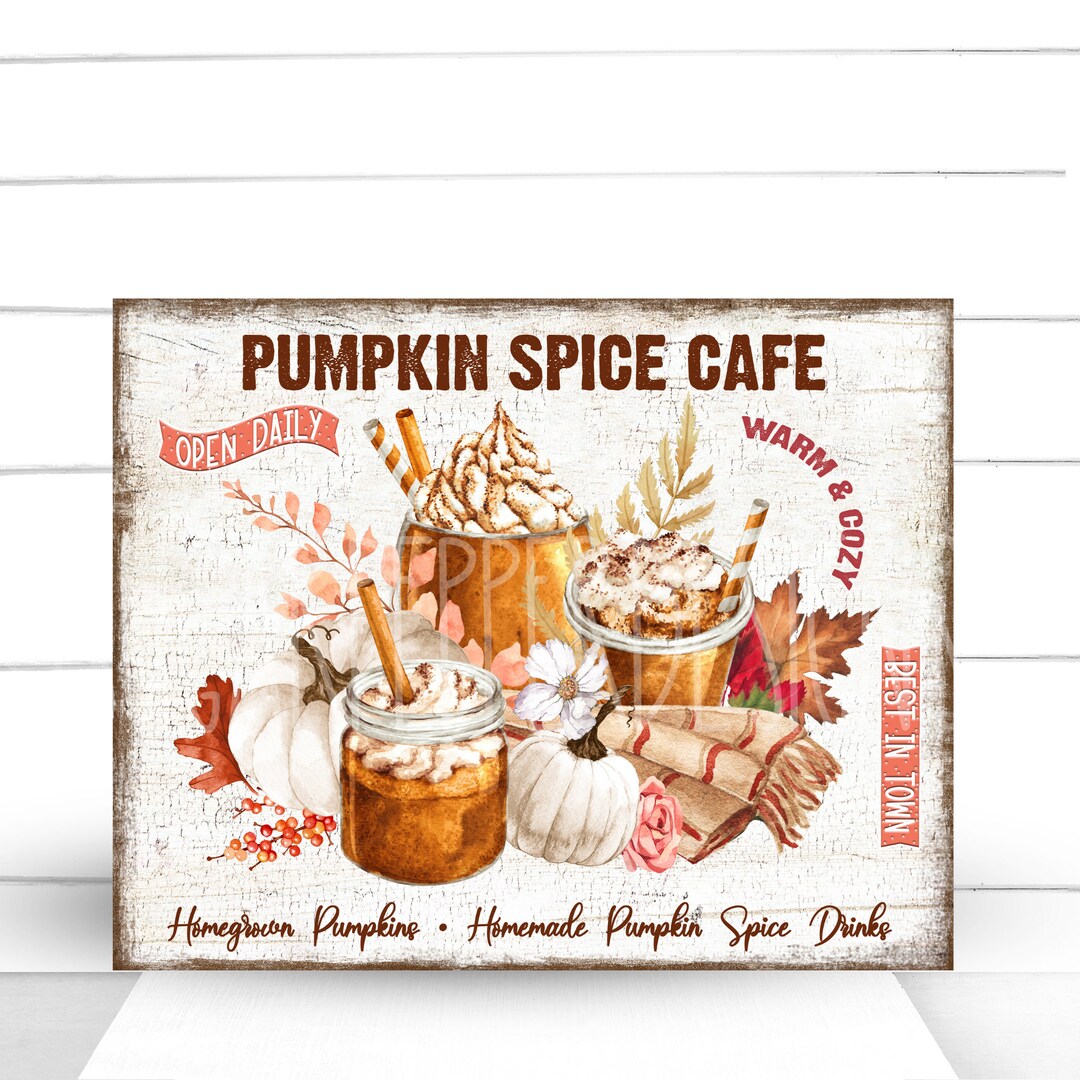 Wreath Sign, Pumpkin Spice Cafe Wreath Sign for Fall, Autumn Wreath ...