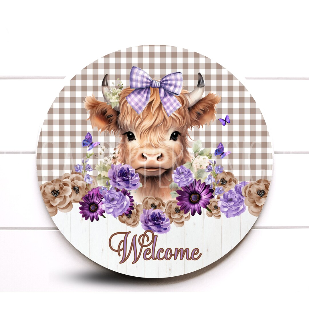 Farmhouse Western Highland Cow Wreath Sign, Turquoise and Brown Cow ...