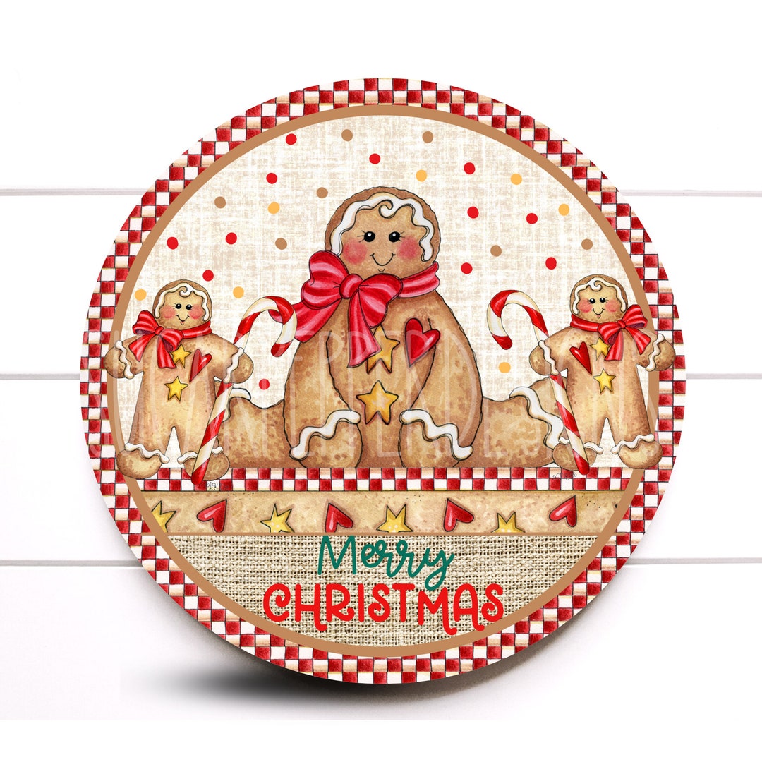Wreath Sign, Gingerbread Wreath Sign, Merry Christmas Gingerbread ...