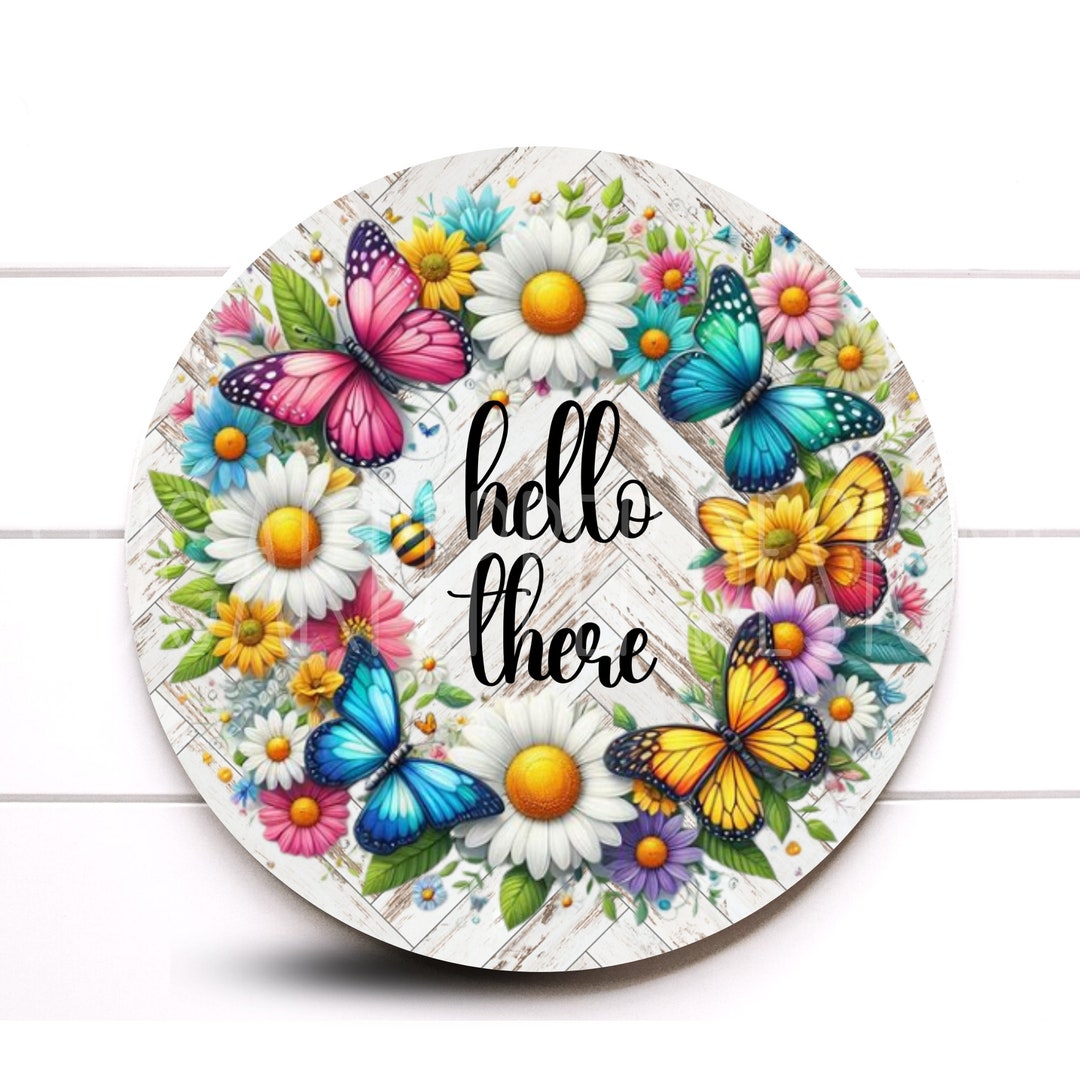 Wreath Sign, Round Wreath Sign, Butterfly Wreath Sign, Butterfly Sign ...