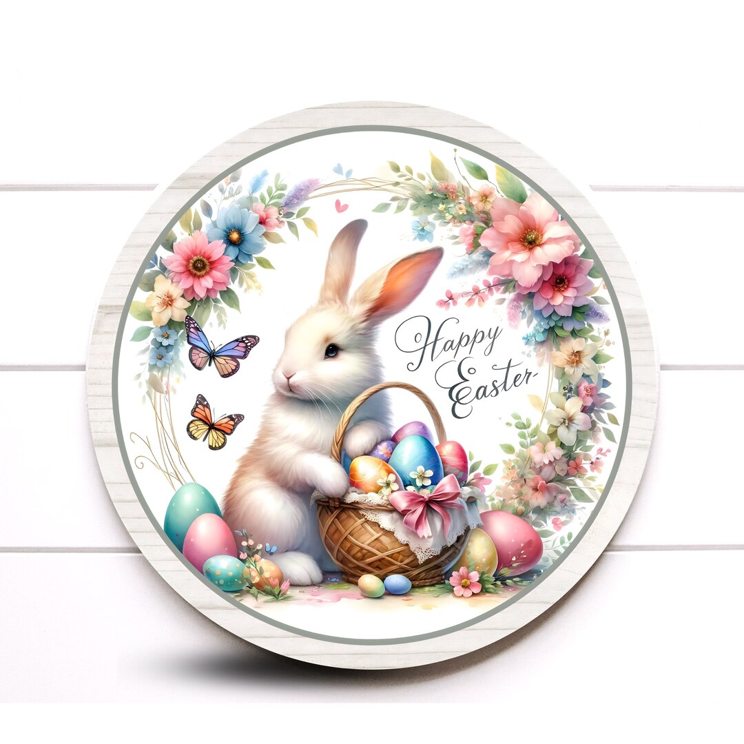 Wreath Sign, Spring Metal Wreath Sign, Easter Bunny Wreath Sign ...