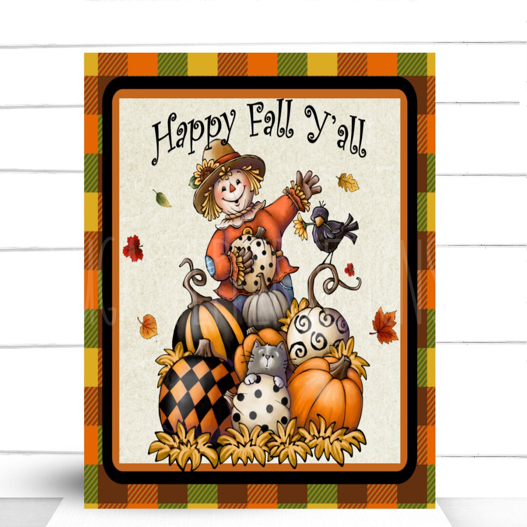 Wreath Sign Happy Fall Yall Wreath Sign Scarecrow Wreath - Etsy