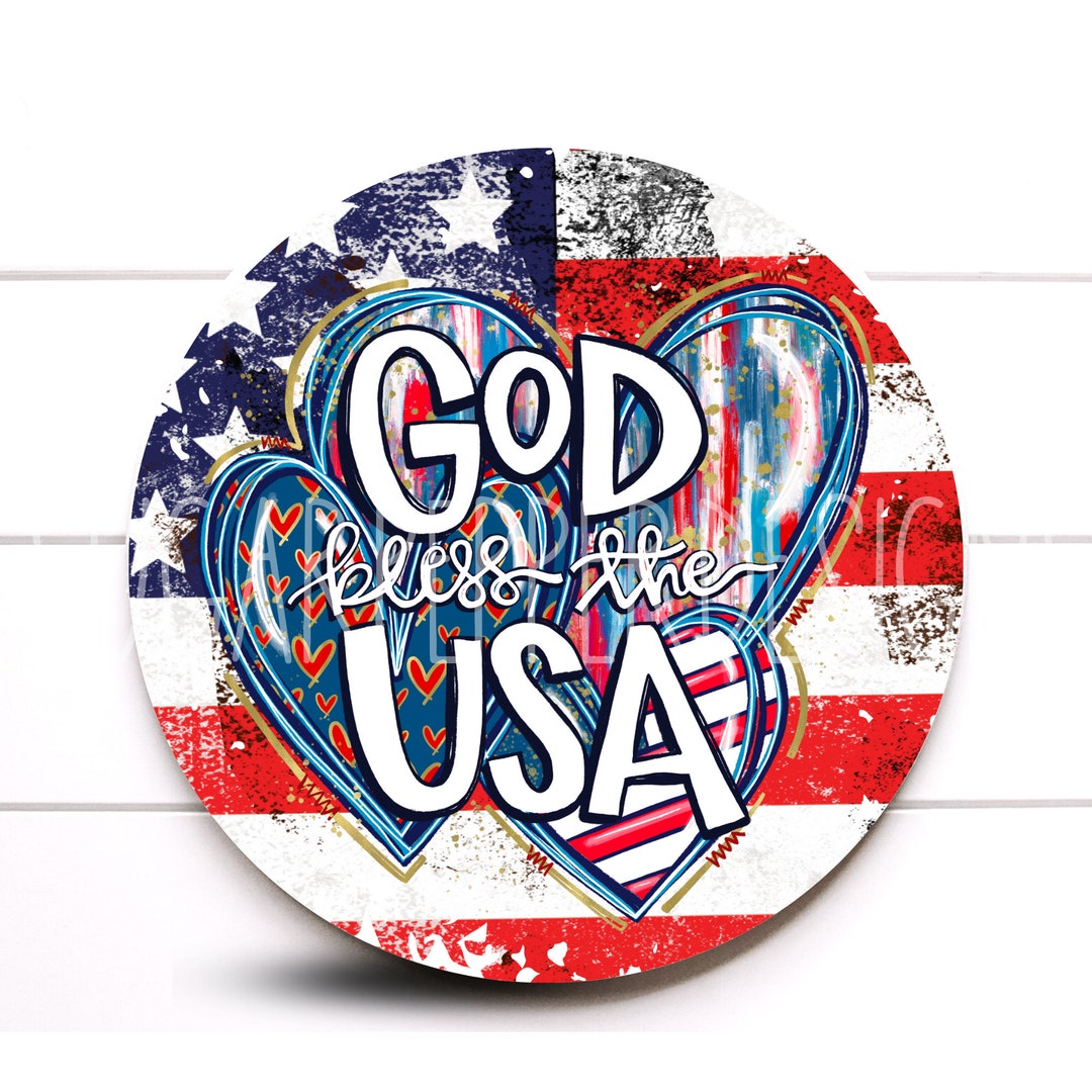 USA Patriotic Round Wreath Sign, Fourth of July Wreath Sign, USA Wreath ...
