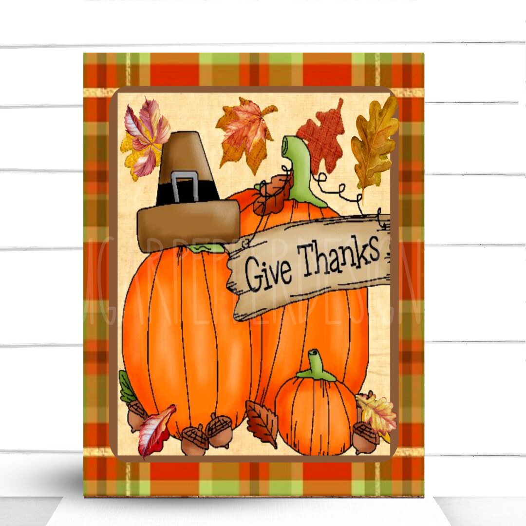 Wreath Sign, Thanksgiving Wreath Sign, Give Thanks Wreath Sign, Pumpkin ...