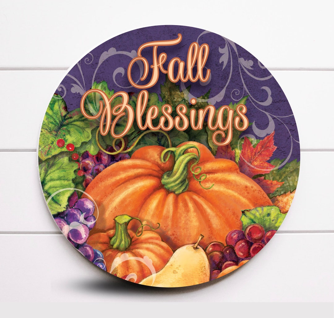 Wreath Sign, Fall Blessings Wreath Sign, Fall Wreath Sign, Pumpkin ...