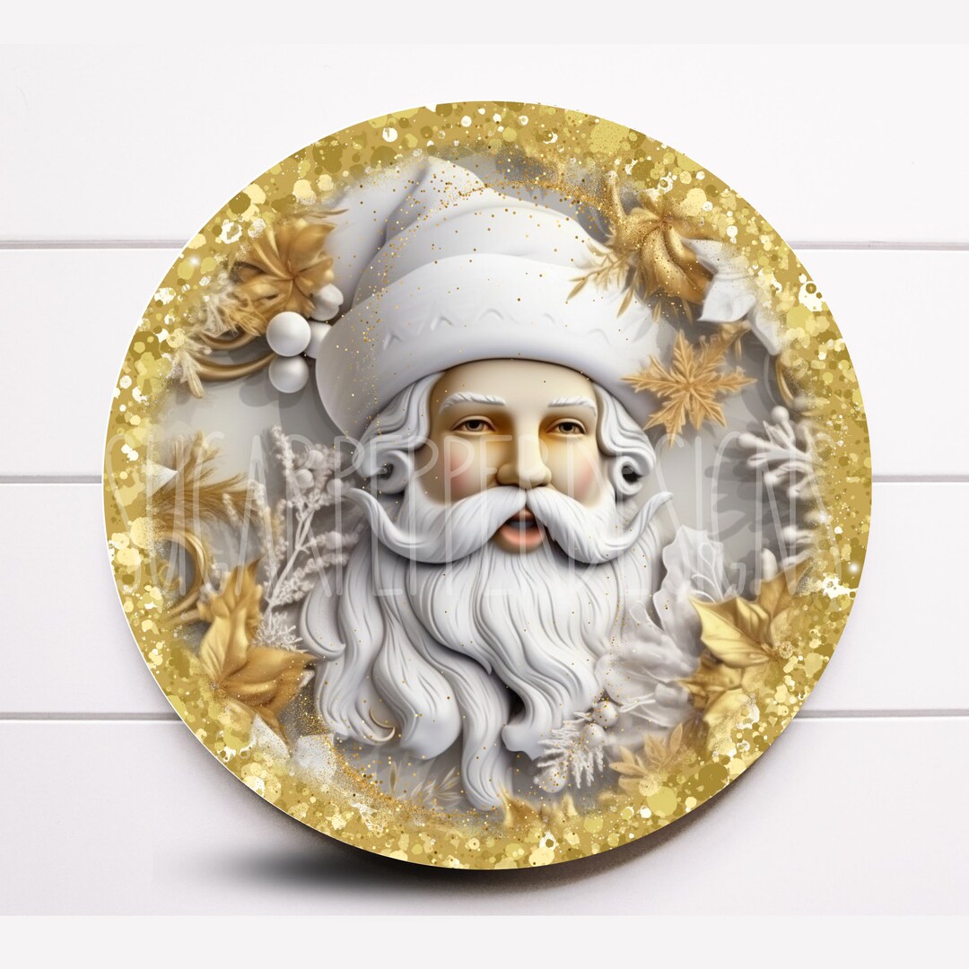 Wreath Sign, Round Old World Gold Santa Claus, Christmas Wreath Sign ...