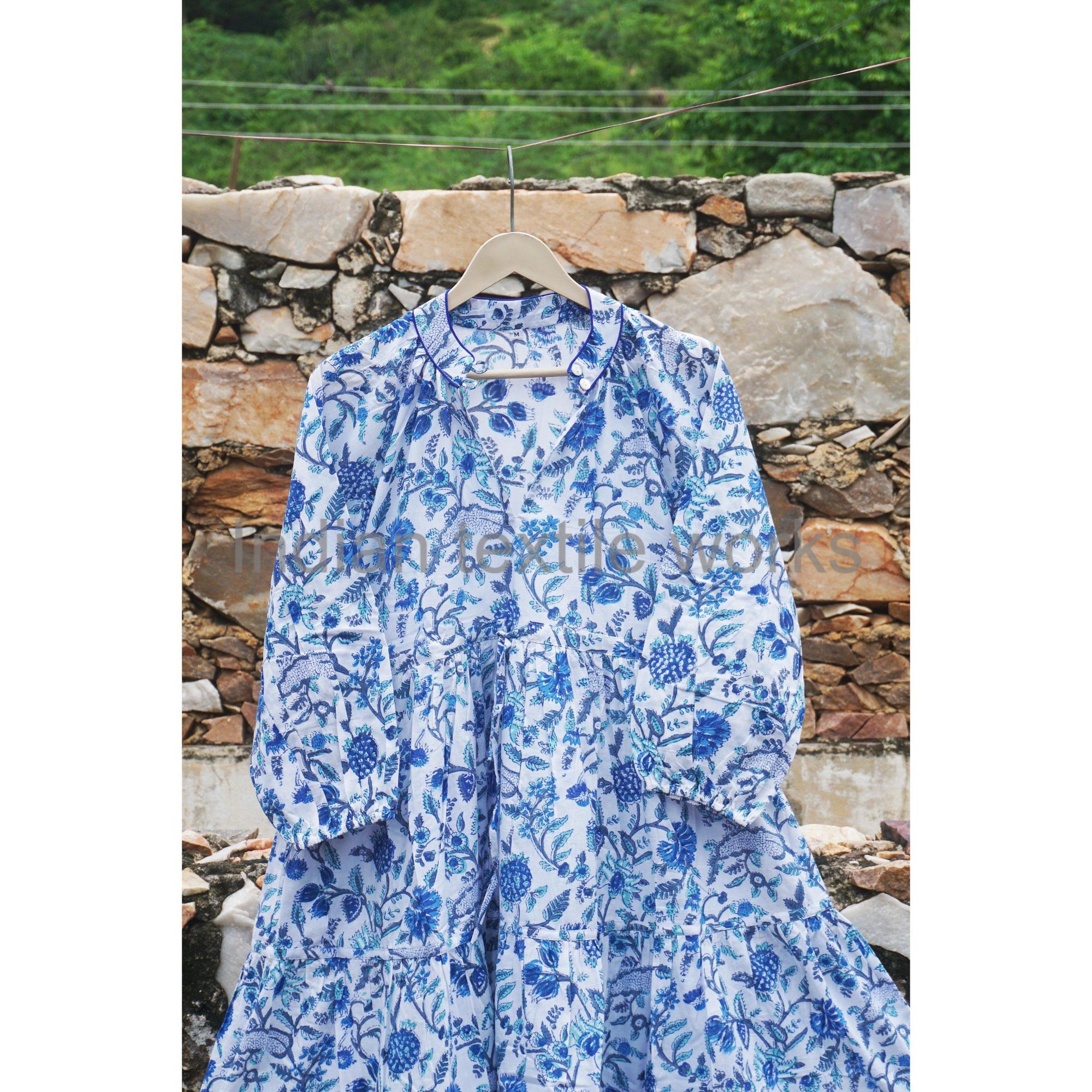 Block Print Cotton Dress, Indian Floral A Line Dress, Ethnic Motif ...
