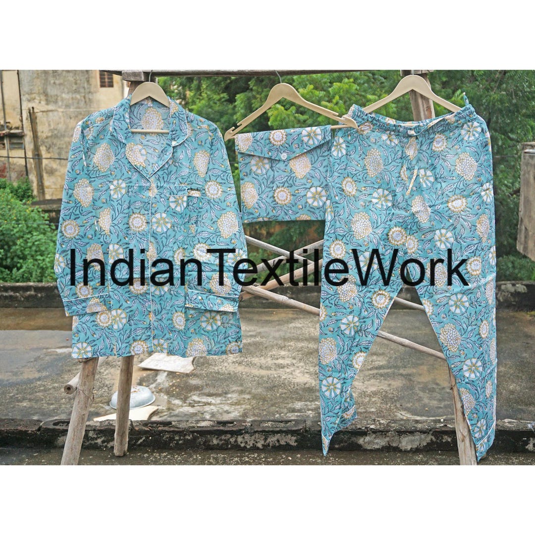 100% Pure Cotton PJ Set, Block Print Cotton Pyjama Set, Party Wear Pant ...