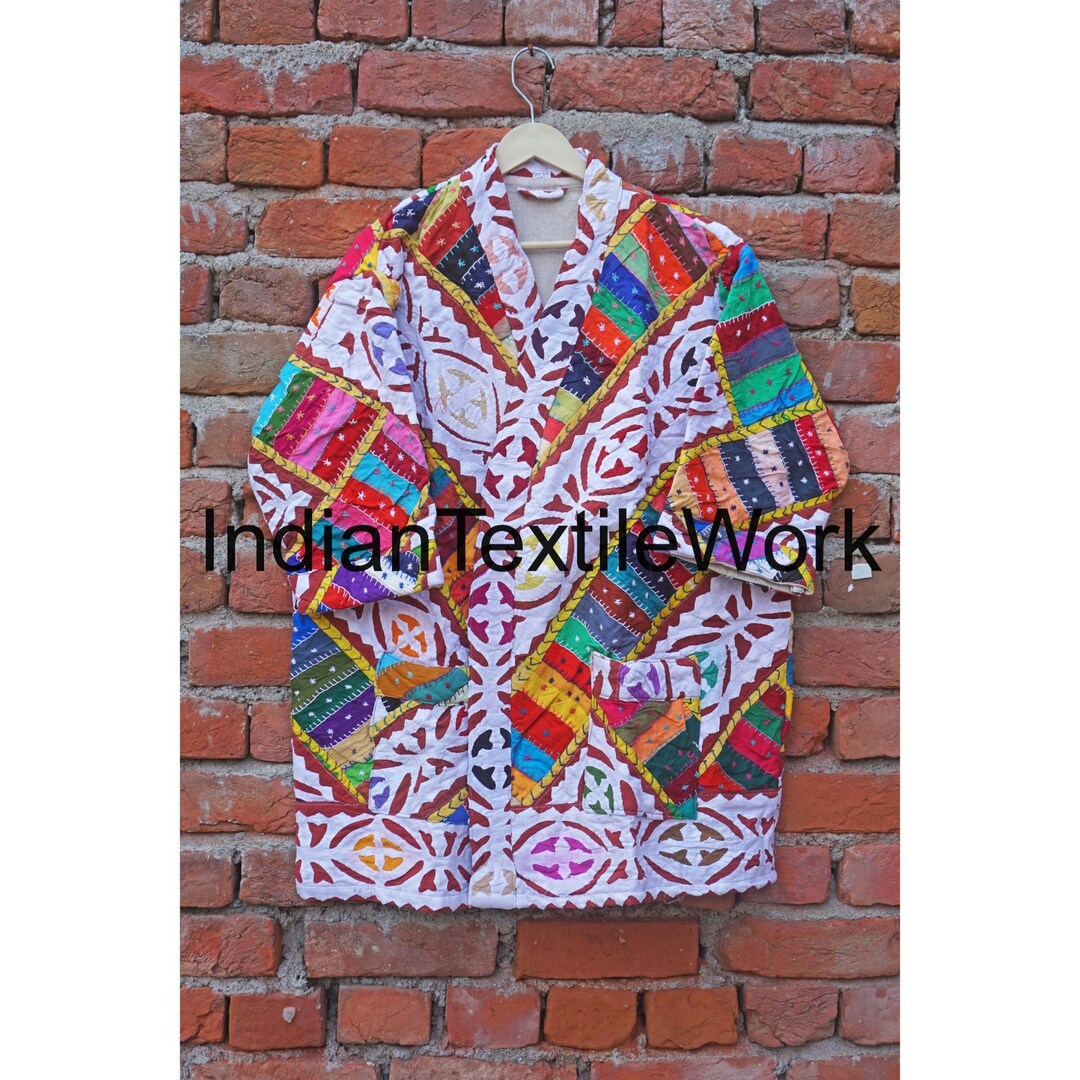 Indian Kantha Jacket Coat, Designer Winter Wear Cut Work Kantha Quilted ...