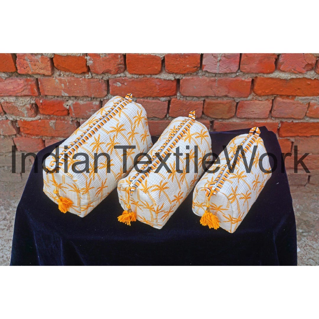 Indian Palm Tree Printed Toiletry Bag, Cotton Vanity Bag, Cosmetic ...
