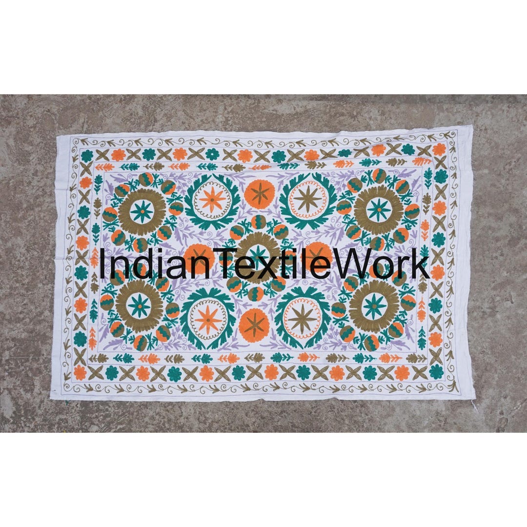 Uzbek Suzani Bedcover, Indian Suzani Bedding Bedspread Throw Blanket ...