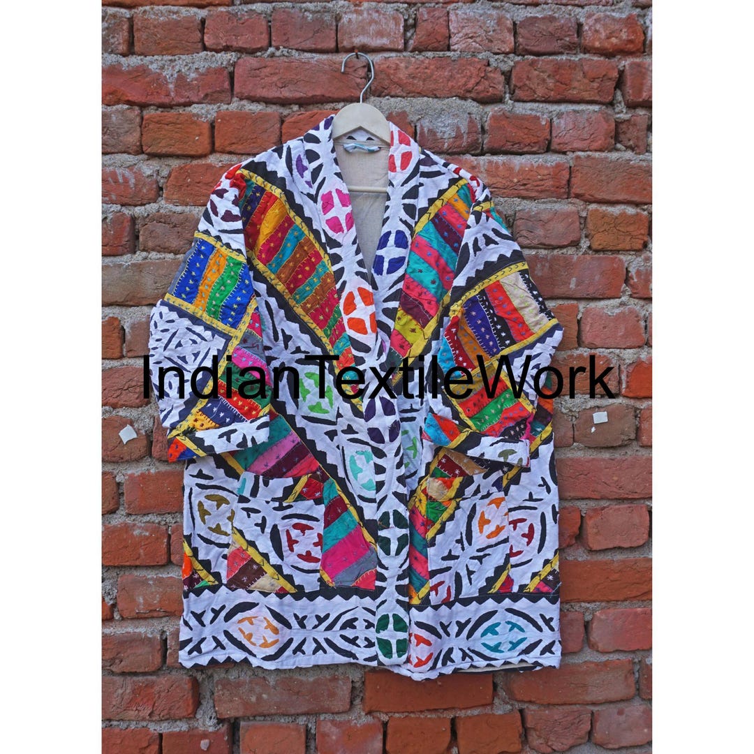 Indian Kantha Jacket: Cut Work Patchwork Cotton Coat - Etsy