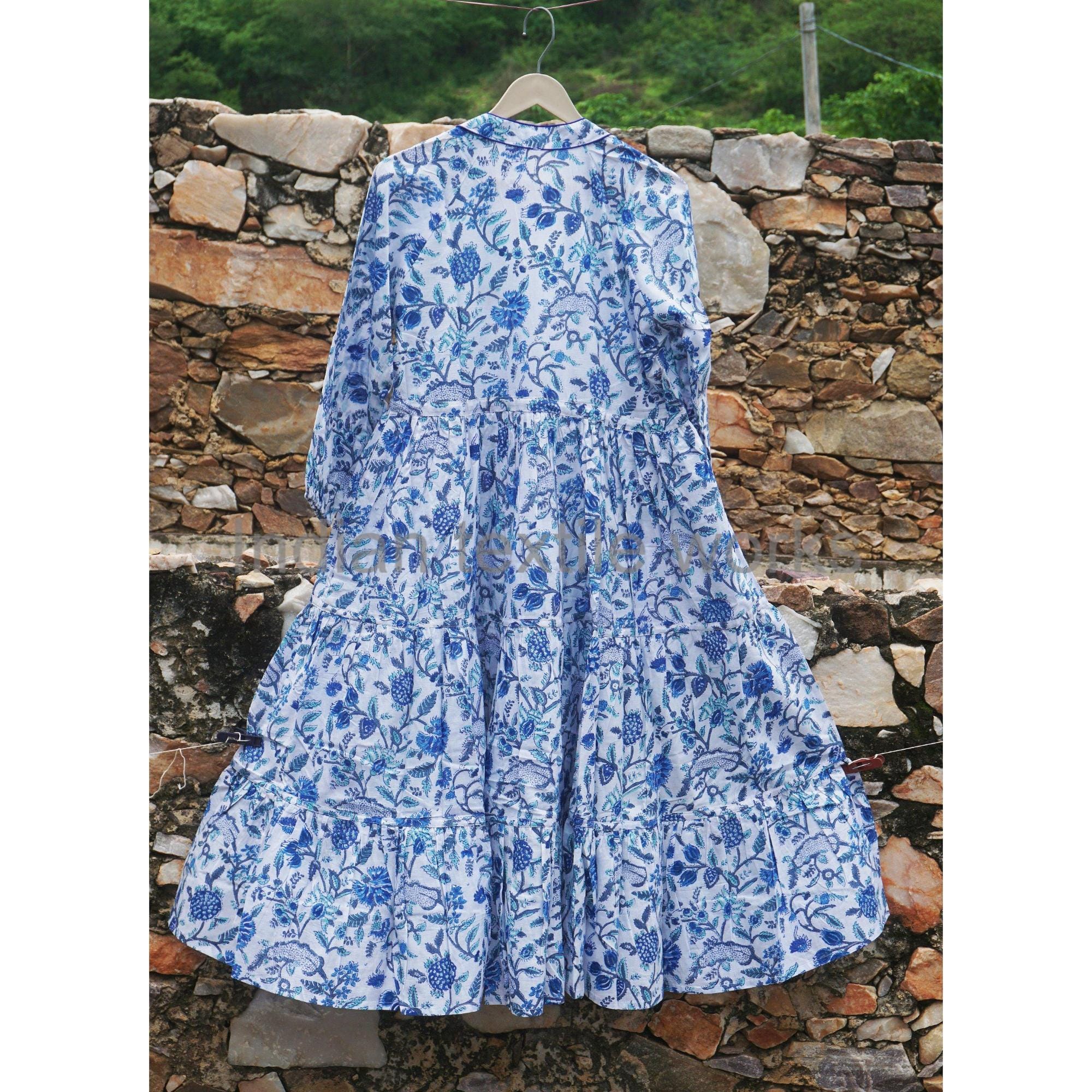 Block Print Cotton Dress, Indian Floral A Line Dress, Ethnic Motif ...