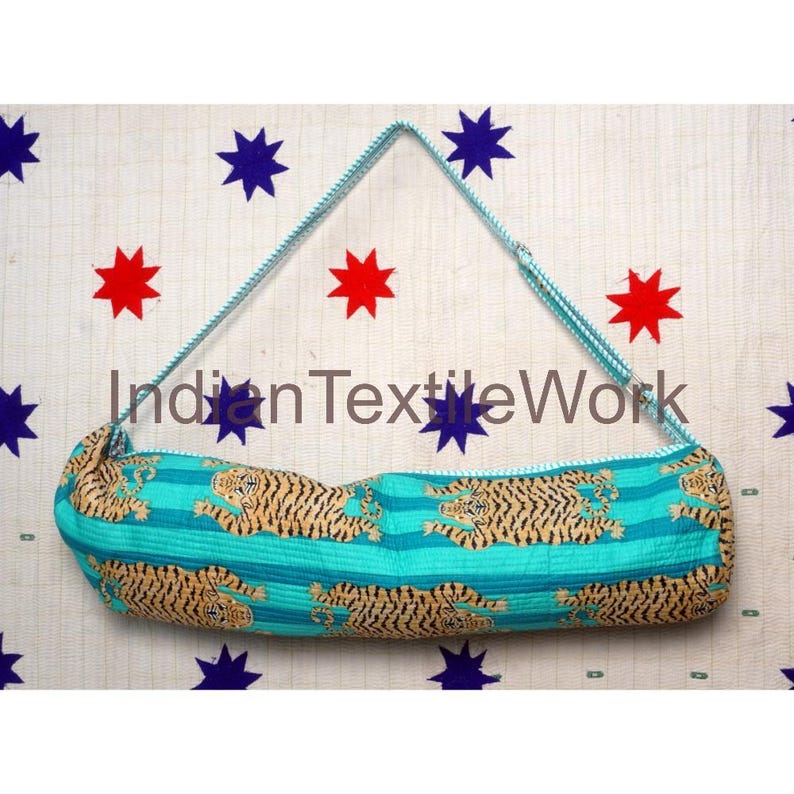 Quilted Cotton Yoga Mat Bag, Tiger Print, Travel Friendly - Etsy