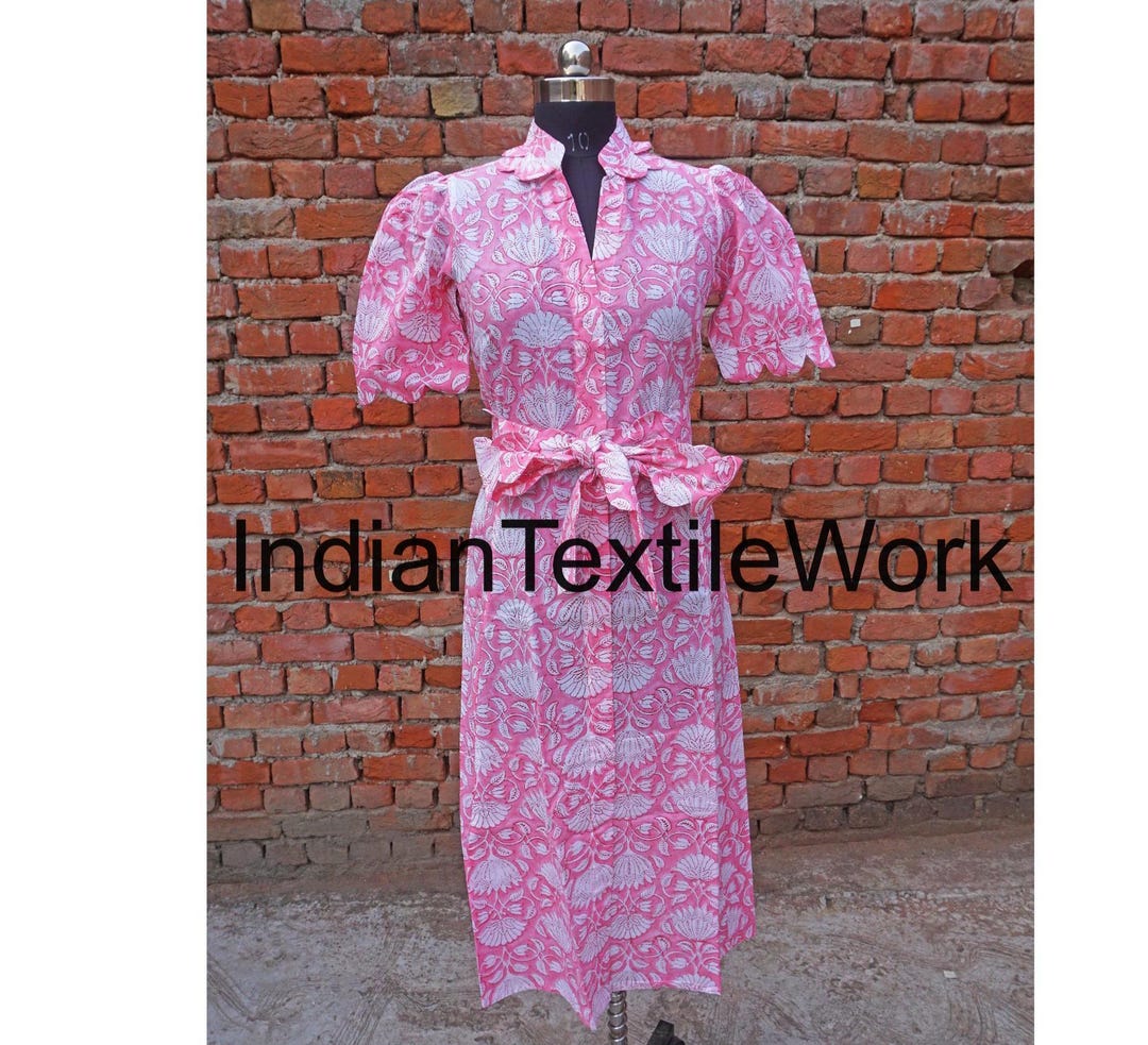 Block Print Dress, Women Cotton Dress, Indian Flower Print Pink Dress ...