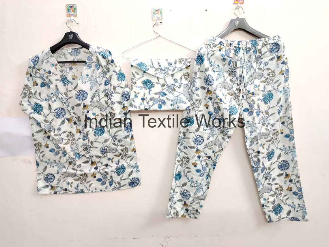 Indian Cotton Pajama Set Handmade Women Night Dress Cotton - Etsy