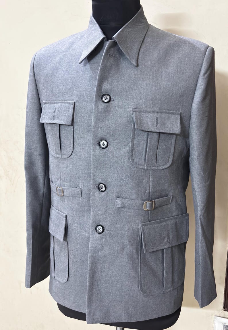 Grey Safari Suit: Slim Fit Wedding Outfit, Formal Business Attire - Etsy