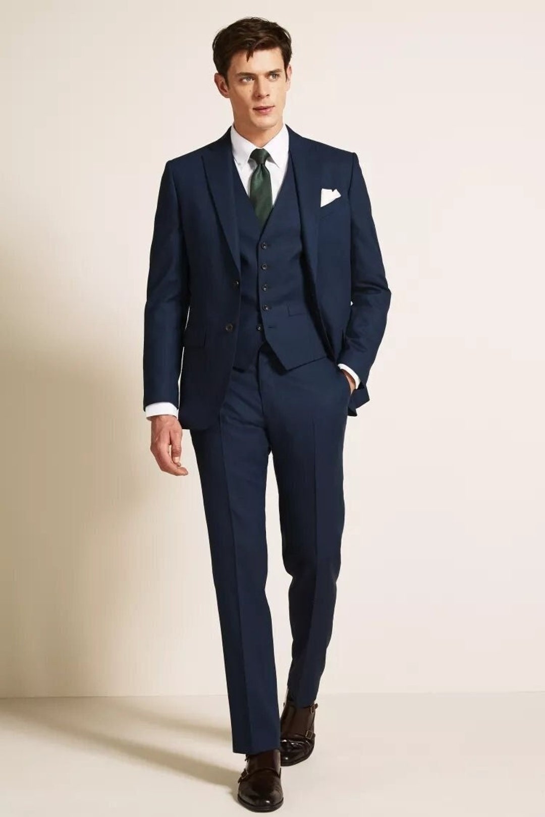 Men Suits Groom Blue Wear Wedding Suits Groomsmen 3 Piece Suits Party ...
