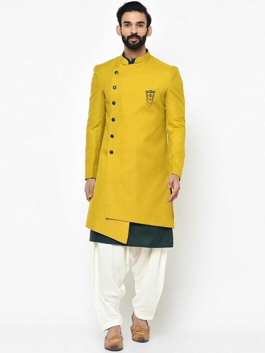 Yellow Embroidered Sherwani Set: Indian Wedding Indowestern Outfit - Etsy