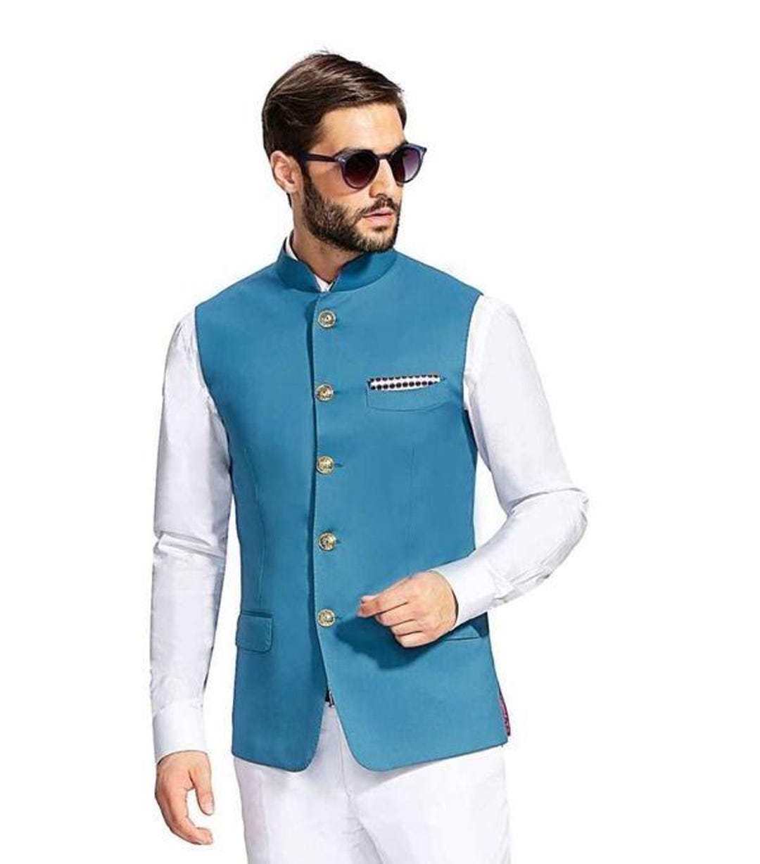 Light Blue Nehru Jacket: Men's Indian Partywear Waistcoat - Etsy