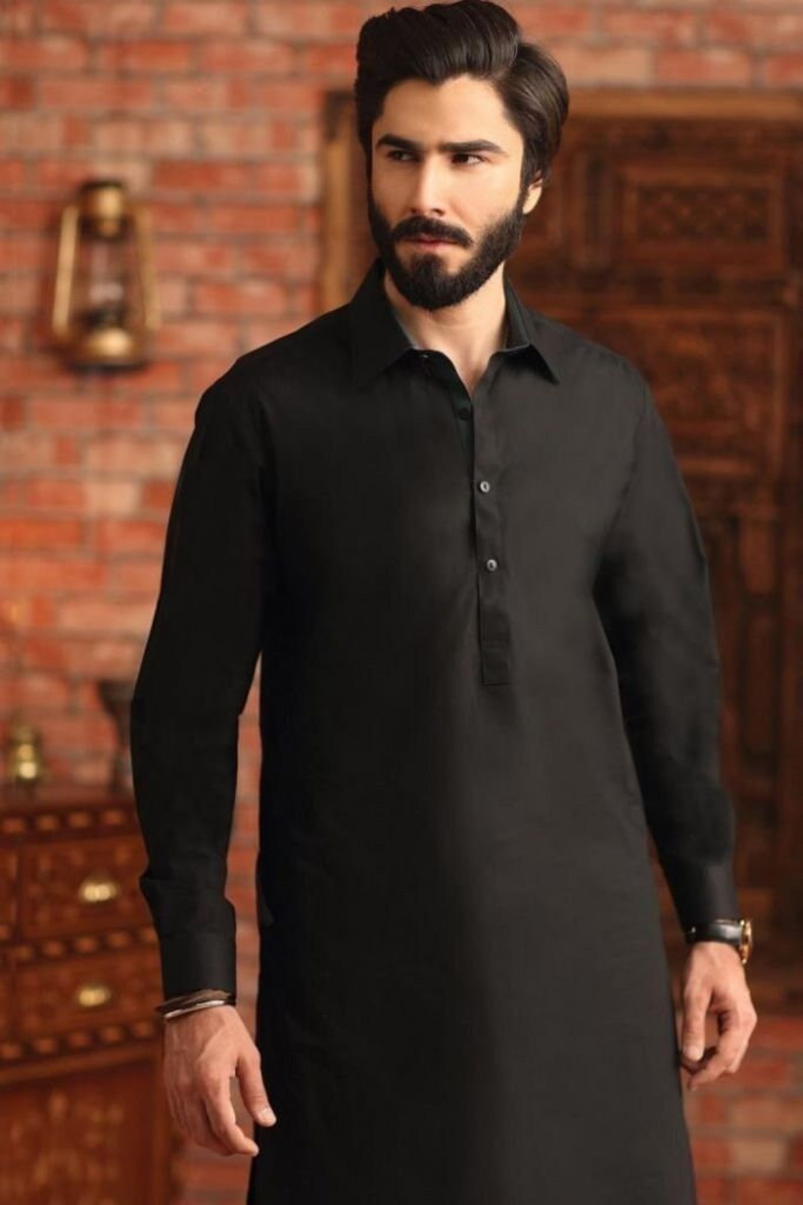 Sherwaniformen Indian Stylish Ethnic Traditional Black Pathani Kurta ...