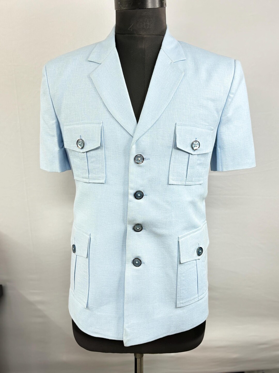 Blue Safari Half Sleeves Coat Linen Suit African Safari Suit ...