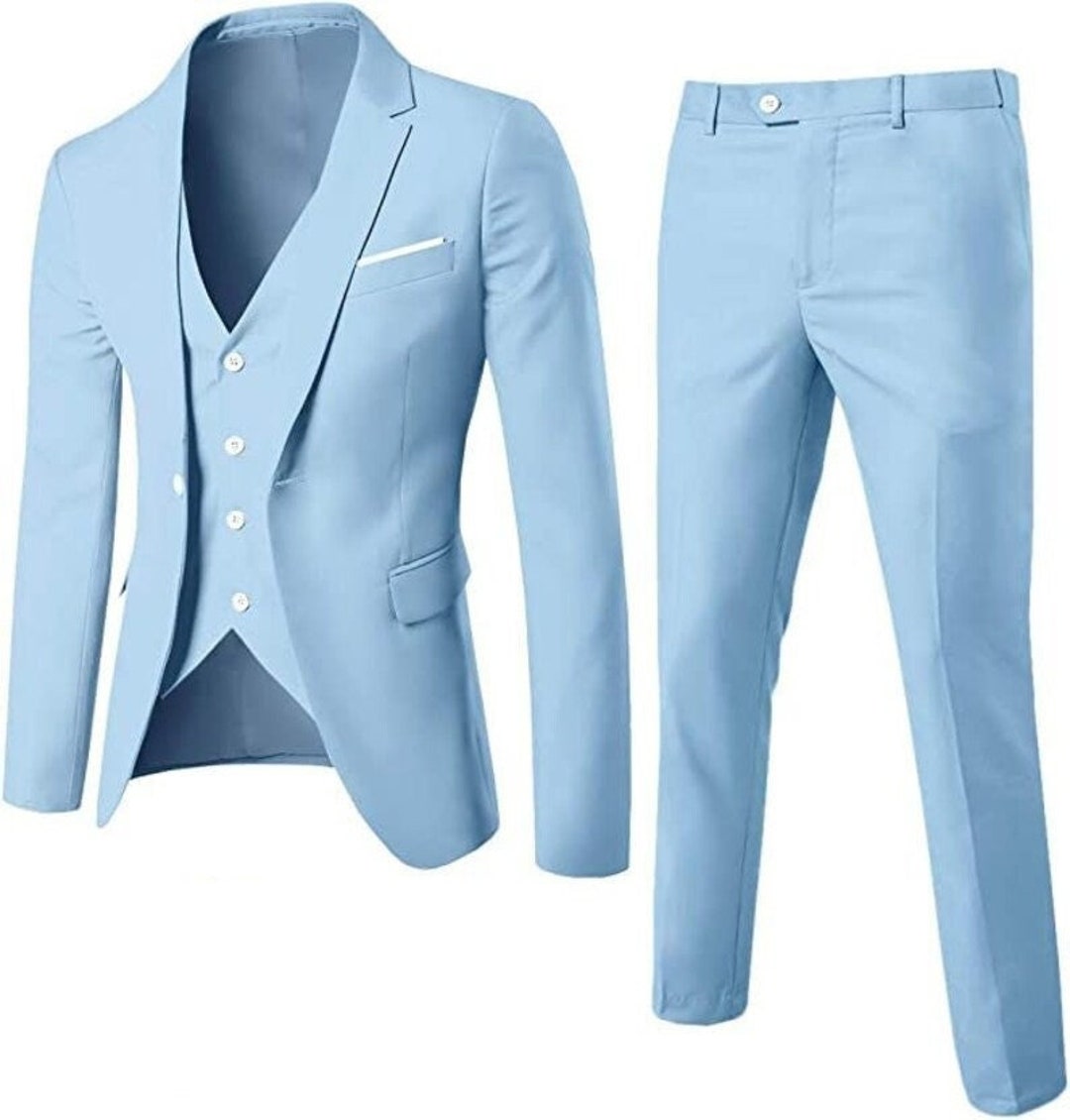 Light Blue Suit for Men Stylish Coat Pant Formal Menswear Designer ...