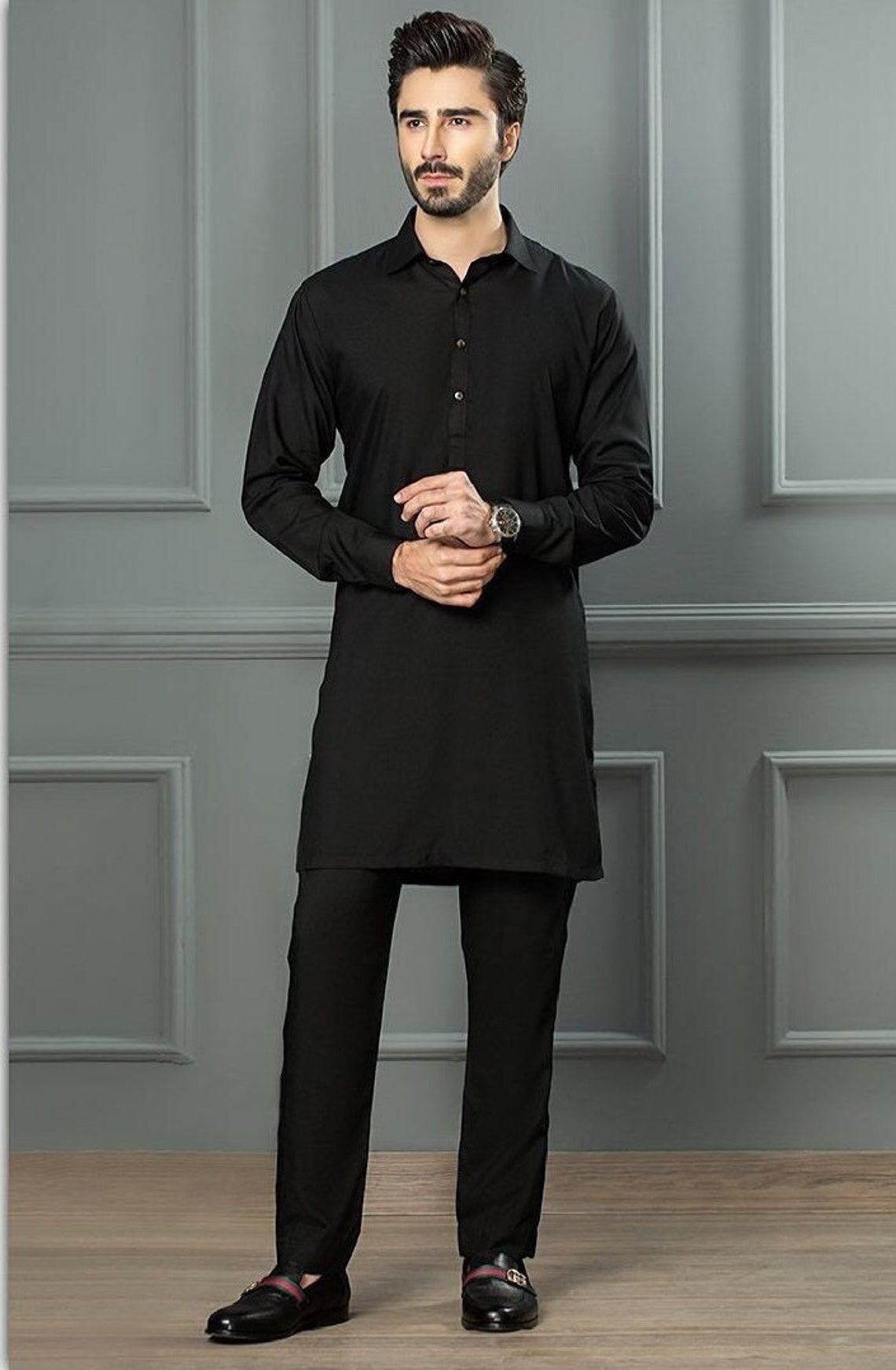Sherwaniformen Indian Stylish Ethnic Traditional Black Pathani Kurta ...